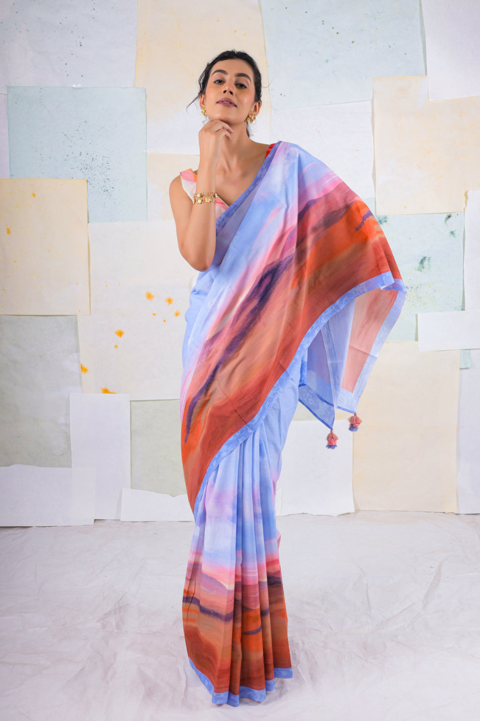 Blue wood scape saree – Buta Buti